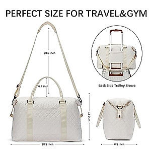 FIGESTIN Duffle Bag Womenn travel l Bag, Weekender Bag for Women Sport Gym Bag Lightweight Carry On Bag Overnight Bag for Women/Girls Beige