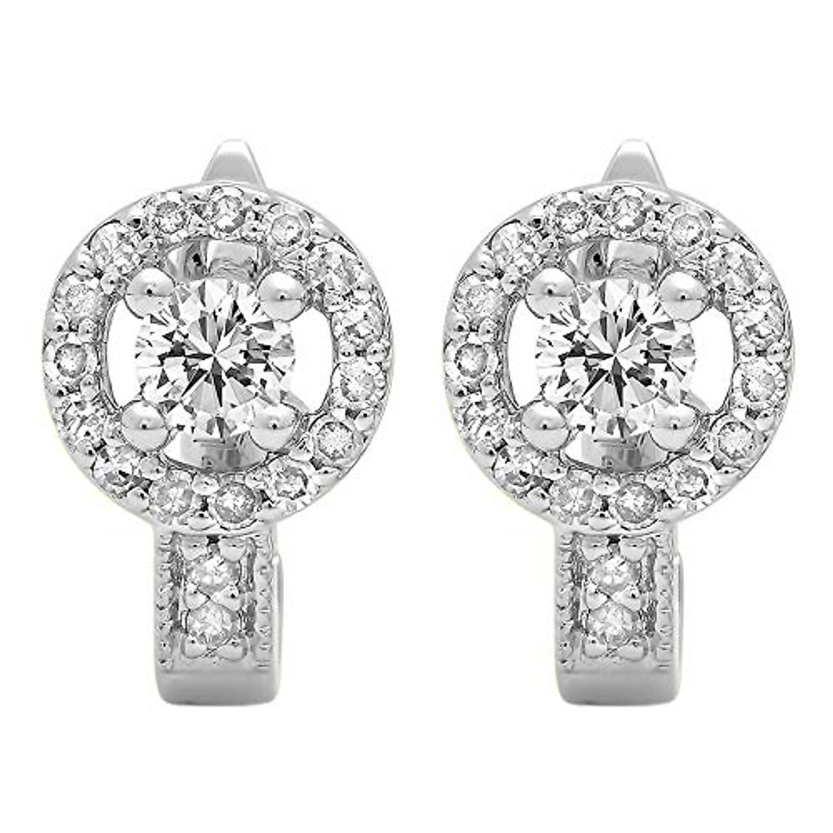 Dazzlingrock Collection 0.50 Carat (ctw) 14K Round White Diamond Ladies Halo Style Hoop Earrings 1/2 CT, White Gold