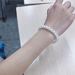 LZMEI White 8mm Faux Hand Knotted Glass Imitation Pearls Necklace Earring Jewelry 3 Set for Women and girls (16inch)