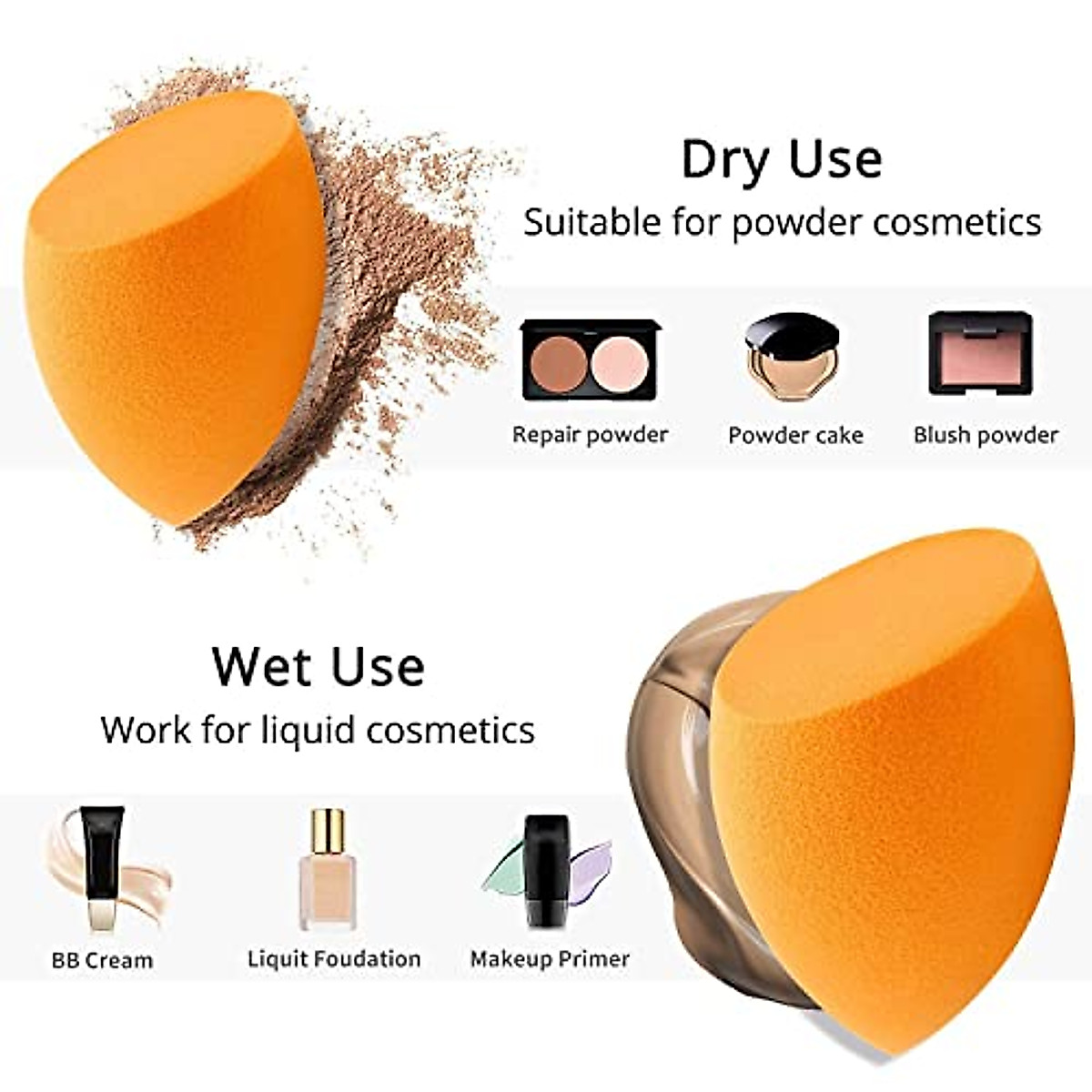 BEAKEY Makeup Sponge, 10 Pcs Latex-free and Vegan Beauty Sponge, Make up Sponge for Face Cream, Liquid Foundation & Powder Application