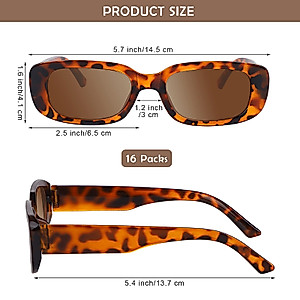Aodaer 16 Pair Woman Small Rectangle Sunglasses Fashionable Wide Frame Sunglasses Retro Vintage Square Eyewear for Women Girls