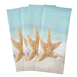 SLHKPNS Summer Starfish Kitchen Dish Towel Set of 4,Seashell San Beach 18x28in Absorbent Dishcloth Reusable Cleaning Cloths for Household Use