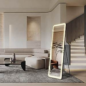 LVZORY 63"x20" Full Length Floor Mirror Dimming Lights Bedroom Tall Full-Size Body Lighted Mirror, Free Standing Wall Mounted Hanging Dressing Touch Control Black(20")