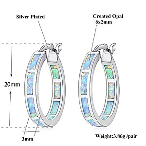 CiNily Sterling Silver Plated Hoop Earrings,Opal Small Hoop Earrings for Women Hypoallergenic Jewelry Ladies Gemstone Earrings