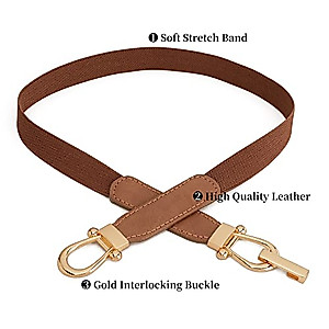 JASGOOD Women Skinny Elastic Belt for Dresses,Thin Retro Stretch Waist Belt with Golden Buckle 2 Pack,Black+Brown,Fit waist size 28-32 inch