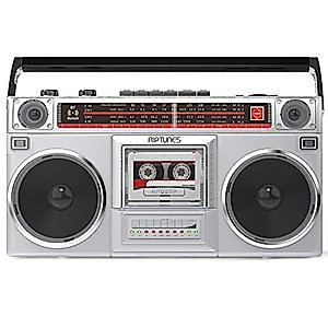Riptunes Boombox Radio Cassette Player Recorder, AM/FM -SW1/SW2 Radio, Wireless Streaming, USB/Micro SD Slots, Aux in, Headphone Jack, Convert Cassettes to USB/SD, Classic 80s Style Retro, Black