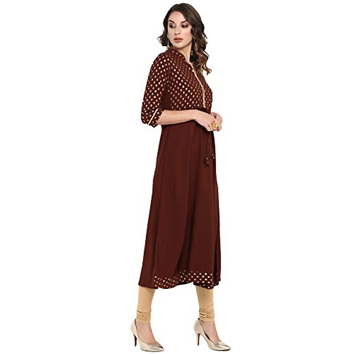Janasya Indian Women's Tunic Tops Crepe Kurti for Women(JNE3396-KR-XL) Brown