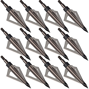 ONE250 12 Pack 125 Grain Fixed Three Blade Archery Broadheads, Hunting Screw-in Arrow Tips Compatible with Crossbow and Compound Bow (Brown)