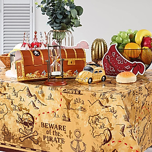 Irenare Pirate Party Tablecloth Treasure Map Tablecover Plastic Island Treasure Table Covers Pirate Nautical Party Supplies for Treasure Theme Birthday Party Decoration, 54 x 108 Inches (1 Piece)