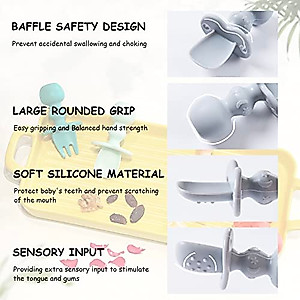 4 Pack Baby Utensils Self Feeding 6+ Months, Silicone Baby Spoons and Forks, Toddler Utensils for Baby Led Weaning, Chewable Utensils First Stage, Pink, Yellow