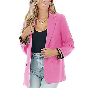PRETTODAY Women's Casual Blazers Leopard Print Open Front Long Sleeve Work Office Jackets Blazer with Pockets (Pink,Small)
