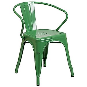 Flash Furniture Commercial Grade Green Metal Indoor-Outdoor Chair with Arms