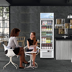 ExploreHorizon Commercial Display Beverage Fridge with Glass Door Display Refrigerator Drink Cooler Case Fridge 11.3 Cu.Ft/320L Merchandiser Refrigerators with 4 Adjustable Shelves Lightbox, White