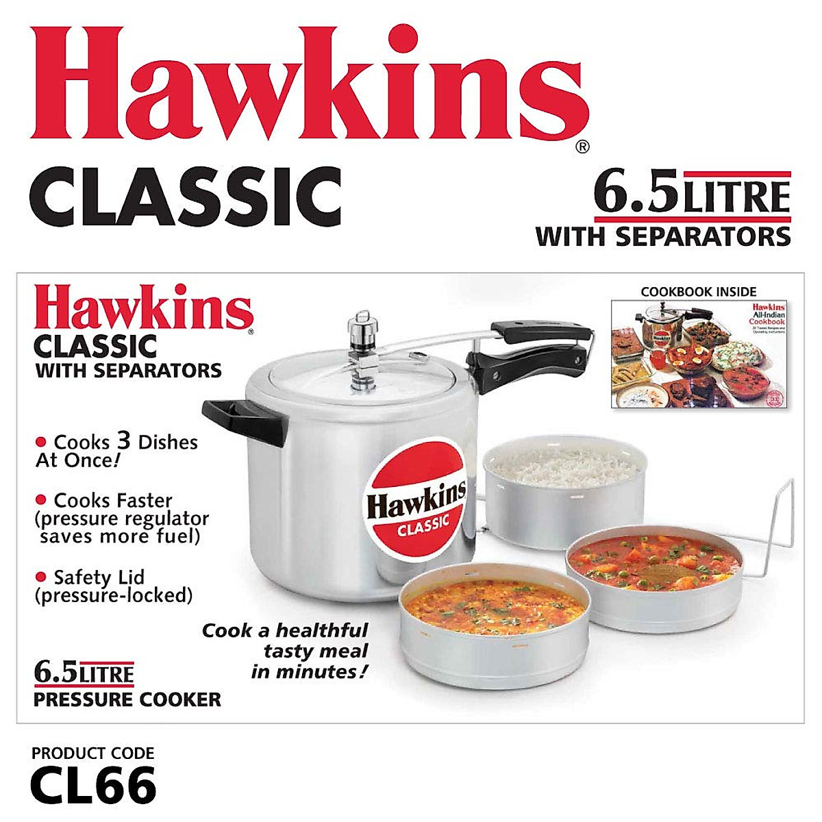Hawkins Pressure cooker, 6.5 L WITH SEPERATOR, Silver