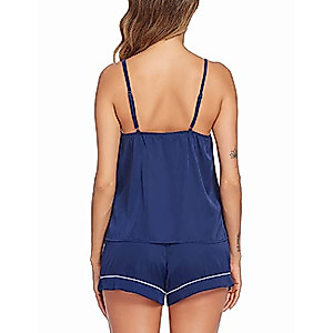 Ekouaer Cami Sleep Set Women's Premium Satin Sleepwear Casual Two Piece Pajamas Pjs Shorts Set Bridal Wedding Night (Navy,L)