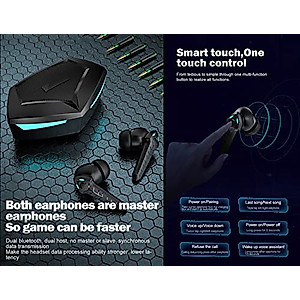 Bluetooth 5.2 Wireless Earbuds Gaming Headphones for Motorola one 5G ace, Low Latency with Cool Lights, True Wireless Gaming Headset Music/Gaming Mode - Black