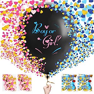 Jumbo 36 Inch Gender Reveal Balloons - 2pcs Big Black Gender Reveal Confetti Balloons with Pink and Blue Heart Shape Confetti for Boy or Girl Baby Shower Gender Reveal ideas Decoration