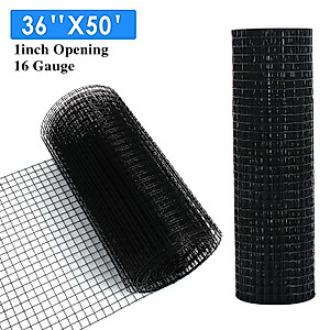 36'' x 50' 1inch Hardware Cloth 16 Gauge Black Vinyl Coated Welded Fence Mesh for Home and Garden Fence and Home Improvement Project (36'' x 50')