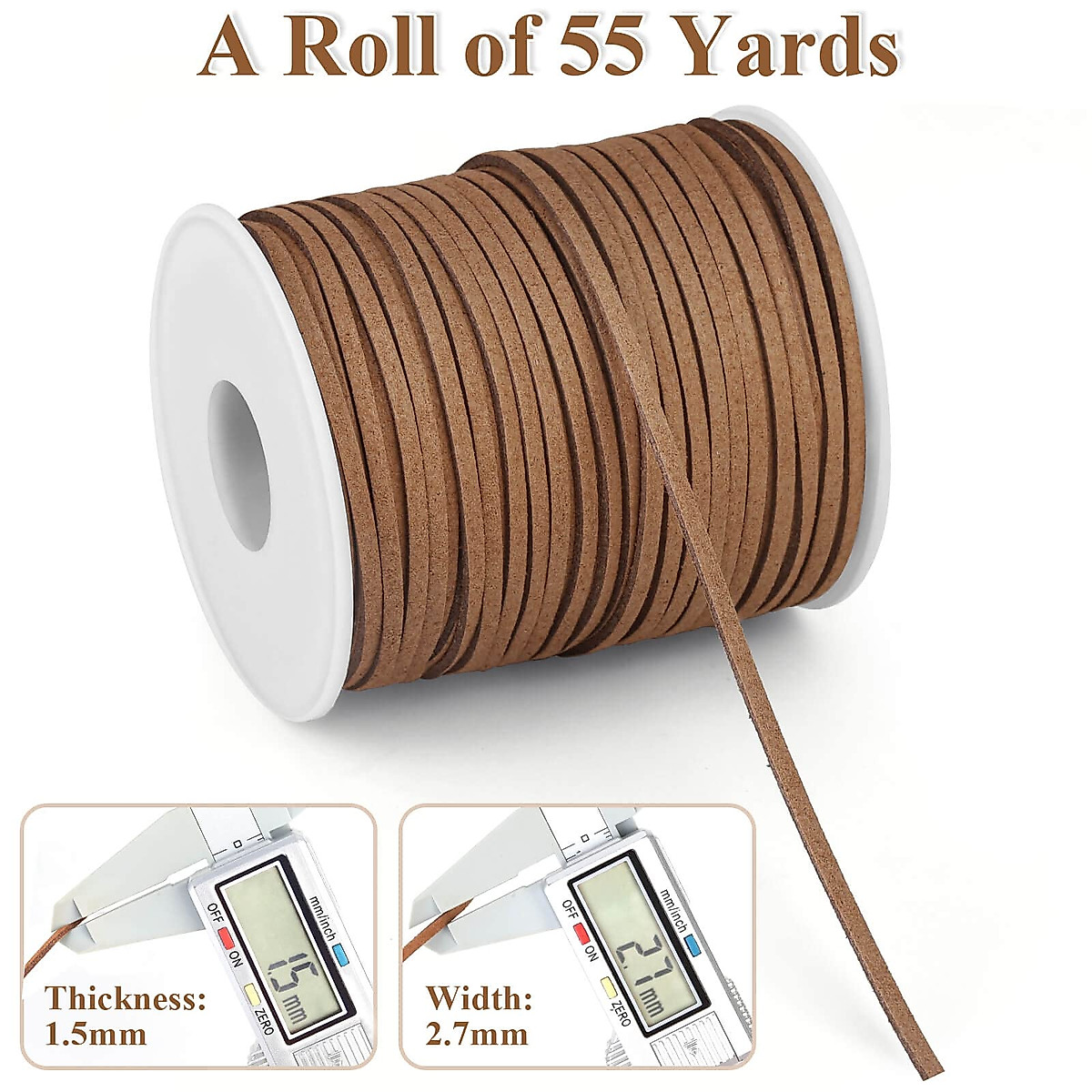 Leather String, Flat Suede Cord Faux Leather Cord Thin Leather Lace for Bracelets, Necklaces, Jewelry Making and Art Crafts (2.7 MM Brown)