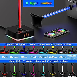 Headphone Stand-Headset Holder--RGB Gaming Headset Stand with 3USB Charging Port and 2 Prong AC Outlet Power Strips, 8 Light Modes and Non-Slip Rubber Base, Gamers Desktop Game Earphone Accessories.