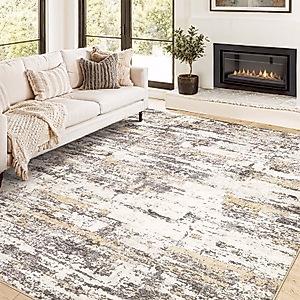 Area Rug Living Room Rugs 5x7: Modern Neutral Abstract Aesthetic Rug for Bedroom Dining Room Table - Large Soft Stain Resistant Machine Washable Rug, Indoor Home Office Carpet - Gold Brown