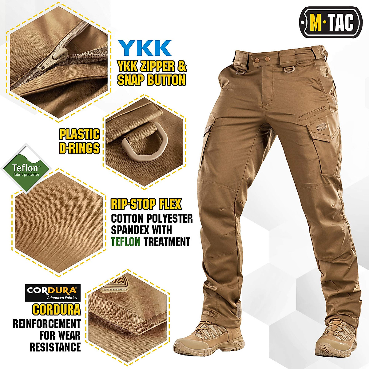 Aggressor Flex - Tactical Pants - Men Black Cotton with Cargo Pockets (Coyote Brown, W34 / L36)
