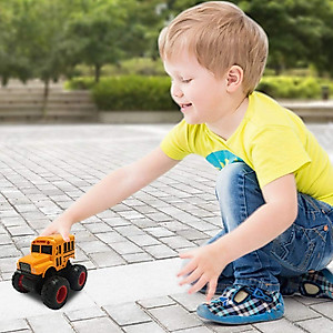 ArtCreativity Yellow School Bus Toy with Black Monster Truck Tires, Push n Go Toy Car for Kids, Durable Plastic Material, Best Birthday Gift for Boys, Girls, Toddlers