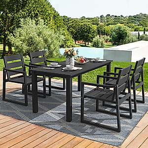 Cozyman HDPS Outdoor Patio Dining Set, 5-Piece, All Weather Outdoor Table and Chairs, Resin Outdoor Kitchen Furniture Dining Sets for Outdoor Indoor, Patio, Lawn, Garden, and Backyard, Black
