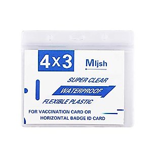 5 Pack - Clear Vaccination Card Protector 4×3 in for CDC Immunization Badge, Waterproof 4x3 Horizontal Badge I’D Name Tag,Vinyl Plastic Sleeve Pouch w 3 Lanyard Slots for Events & Travel