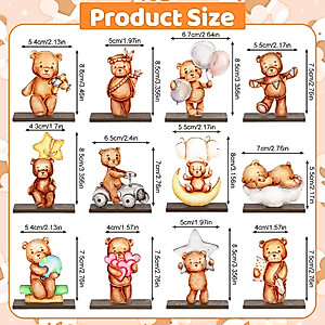 Barydat 12 Pcs Bear Party Decorations Teddy Bear Wooden Table Centerpiece Bear Baby Shower Decor Table Toppers Bear Theme Birthday Gender Reveal Party Supplies for Boys Kids Baby Shower Nursery Party