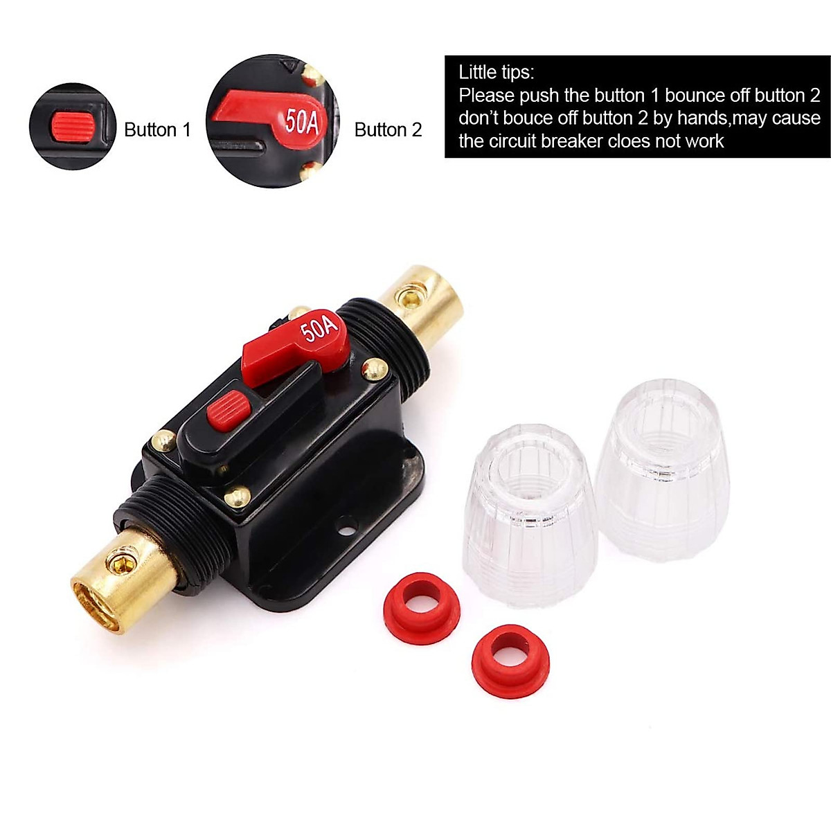 2 Piece 50A Circuit Breaker 12V with Manual Reset,50 amp Inline Fuse 0-8 Gauge for Car Audio Marine Boat Stereo Switch Inverter Replace Fuses
