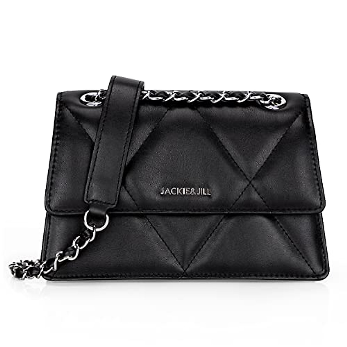 Jackie&Jill Quilted Crossbody Bags for Women,Small Shoulder Purse with Chain Strap,Classic Square Satchel Handbag. (Black)