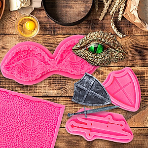 Dragon Silicone Fondant Molds, Dragon Eyes Dinosaur Claws Skin Sword Shield Chocolate Mold for Baking, Dragon Themed Cake Candy Chocolate Polymer Clay, Gummy, Crafting Projects, Cupcake Topper Decor