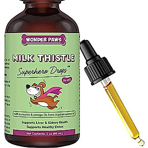 Wonder Paws Milk Thistle for Dogs, Liver Support for Dogs, Supports Kidney Function for Pets, Detox, Hepatic Support, with Wild Alaskan Salmon Oil & Curcumin, Omega 3 EPA & DHA - 2 oz Pet Supplement