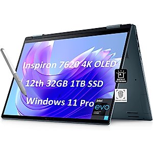 Dell Inspiron 7620 16'' 4K OLED 2-in-1 Touchscreen (Intel 12-core i7-1260P,32GB RAM,1TB SSD,NVIDIA GeForce MX550, Rechargeable Stylus) Business Laptop, Fingerprint, FHD Webcam, Win 11 Pro, Dark Green