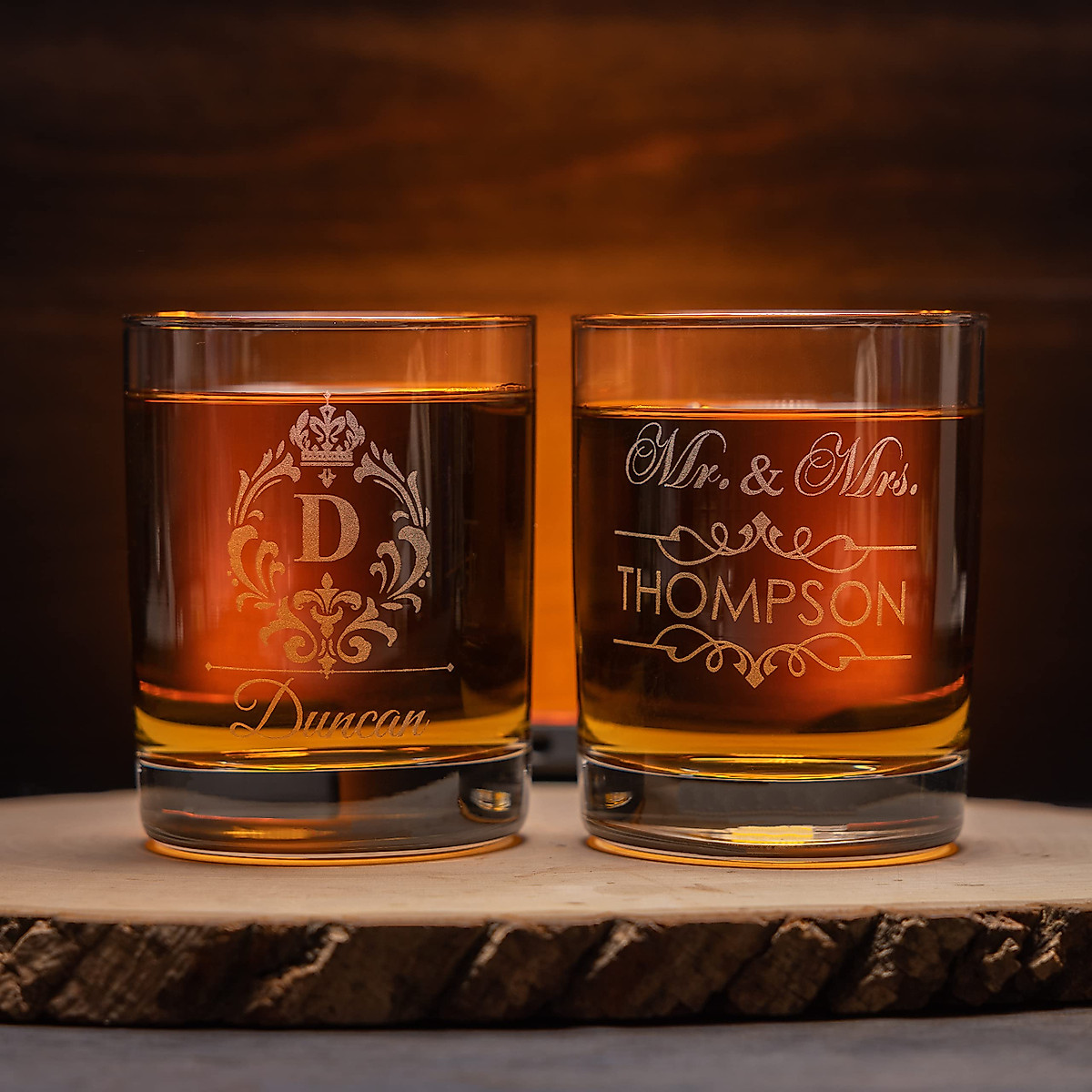 Personalized Whiskey Decanter Set – Engraved Glass Cups Drinking Glasses Set of 2 – Custom Whiskey Glasses Drinking Set – Whiskey Gifts for Men, Him, Wedding, Groomsman