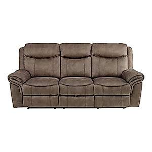 Lexicon Braelyn Fabric Double Reclining Sofa with Center Drop-Down Cup Holders, Receptacles, Hidden Drawer and USB Ports, 88.5" W, Brown