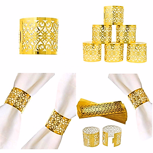 YESHIN 100 Pcs Premium Napkin Rings Laser Cut Foil Paper Napkin Holder for Wedding Party Dinner Table Decor,Special Events and Catering Services (Gold)
