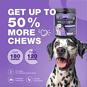 Dog Vitamins 15 in 1 - Dog Multivitamin Chews with MSM for Hip & Joint Health - Dog Supplement for Itchy Skin Relief - Multivitamin for Dogs Immune Support with Enzymes - Skin & Coat, Mobility Support