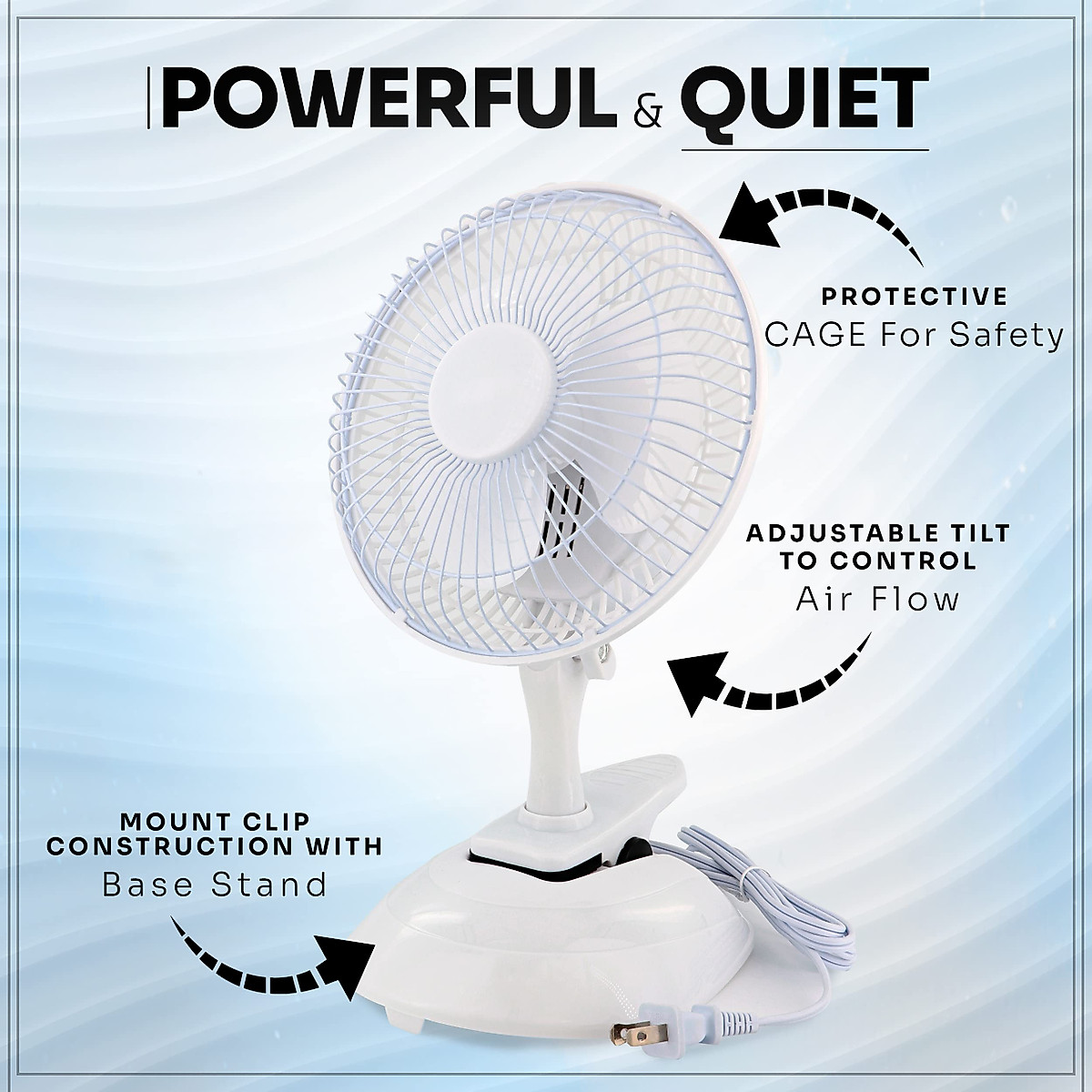 RamPro Portable Desk and Clip on Fan, 6 Inch Fans Small and Quiet Plug In, Small Personal Cooling Fan for Desk Home Bedroom Office, 2 Speed, Adjustable Tilt, White
