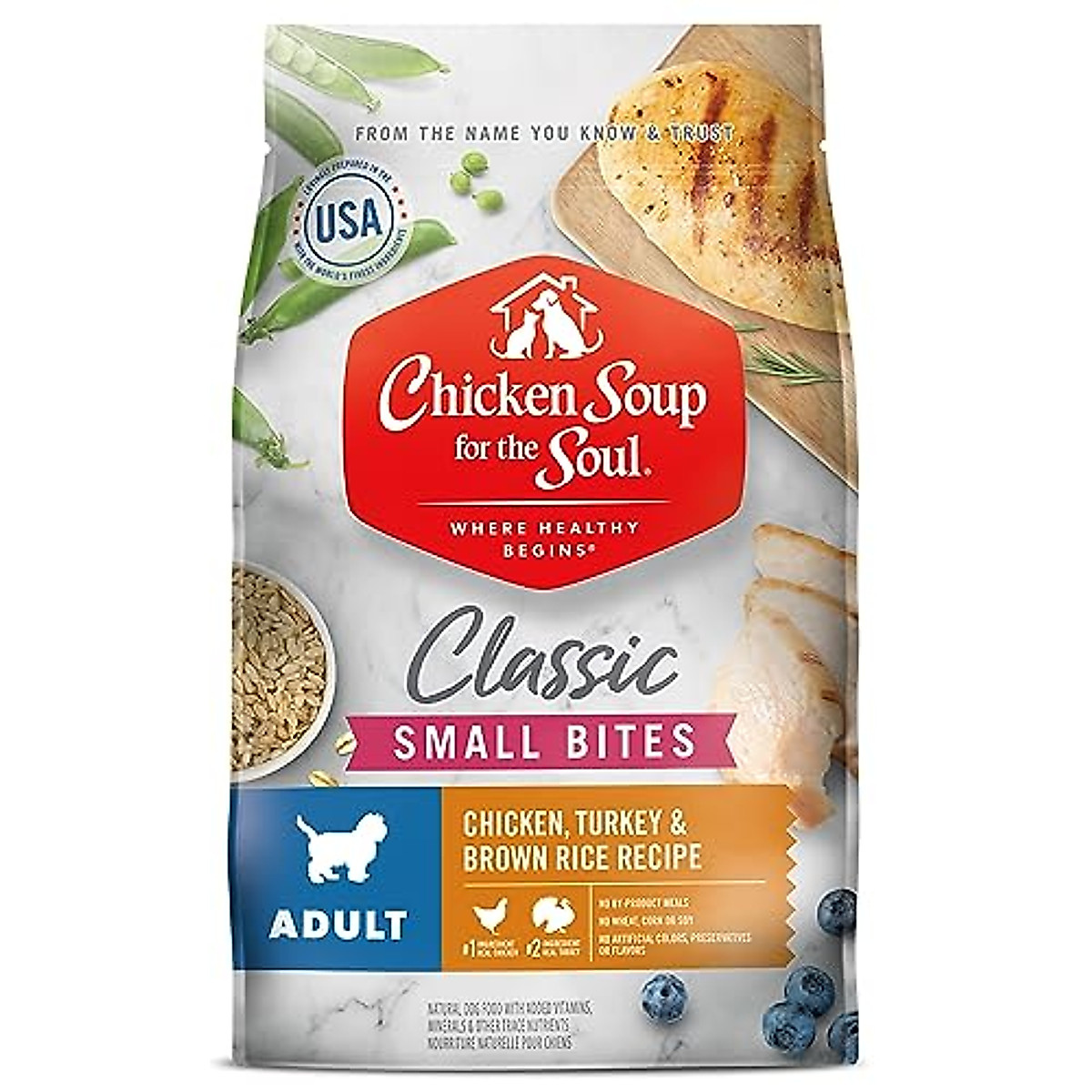Chicken Soup For The Soul Classic Dry Small Bites Adult Dog Food, Chicken, Turkey & Brown Rice Recipe, 4.5 Pound Bag | Soy, Corn & Wheat Free, Small Breed Dog Food Made with Real Ingredients