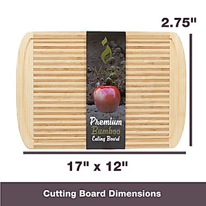 Bamboo Cutting Board With Juice Grooves | Premium Kitchen Chopping Board for Meat (Butcher Block) Cheese and Vegetables | Anti Microbial - 17 x 12