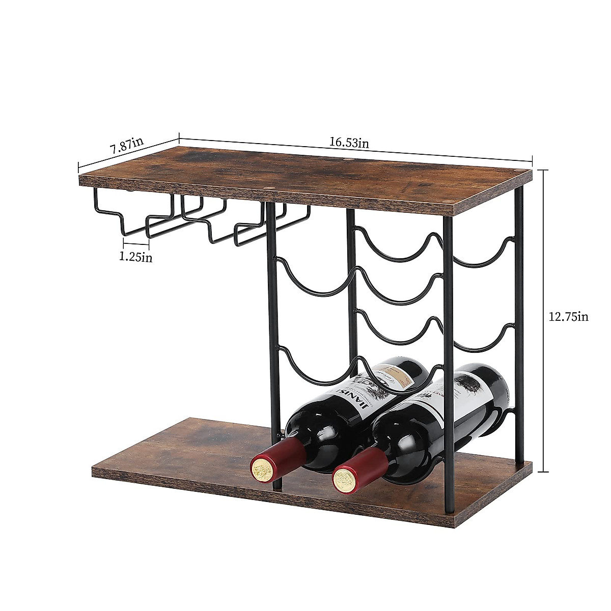 MOOACE Countertop Wine Rack, Hold 6 Wine Bottles and 4 Glasses Rack, Freestanding Wine Rack for Home, Kitchen, Bar Table, Wine Cellar, Cabinet