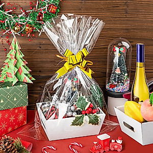 106 Pcs Empty Gift Basket Set 30 Cardboard Gift Basket 8 x 6 x 3 Inch Empty Baskets for Gifts with Handles, 40 Bags, and 36 Multicolor Bows for Party Home Wedding Birthday Food Serving Storage (White)