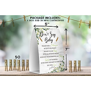 Don't Say Baby Set - One 5x7 Sign and 50 Mini Clothespins, Baby Shower Games, Baby Shower Decoration, Gender Neutral Baby Shower - MsJb034