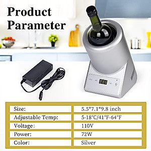 SOKO Electric Wine Chiller, Single Bottle Wine Cooler Keeps 750ml Wine Cold Up to 24 Hours, Stainless Steel, Silver