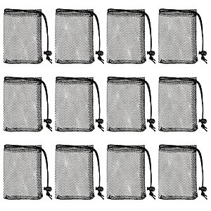 COMNICO Small Mesh Bags, 12Pcs Nylon Storage Bags for Washing Machine Black Mesh Drawstring Bag Portable Travel Stuff Bags with Sliding Drawstring for Travel Sports Storage Toy Outdoor Activities