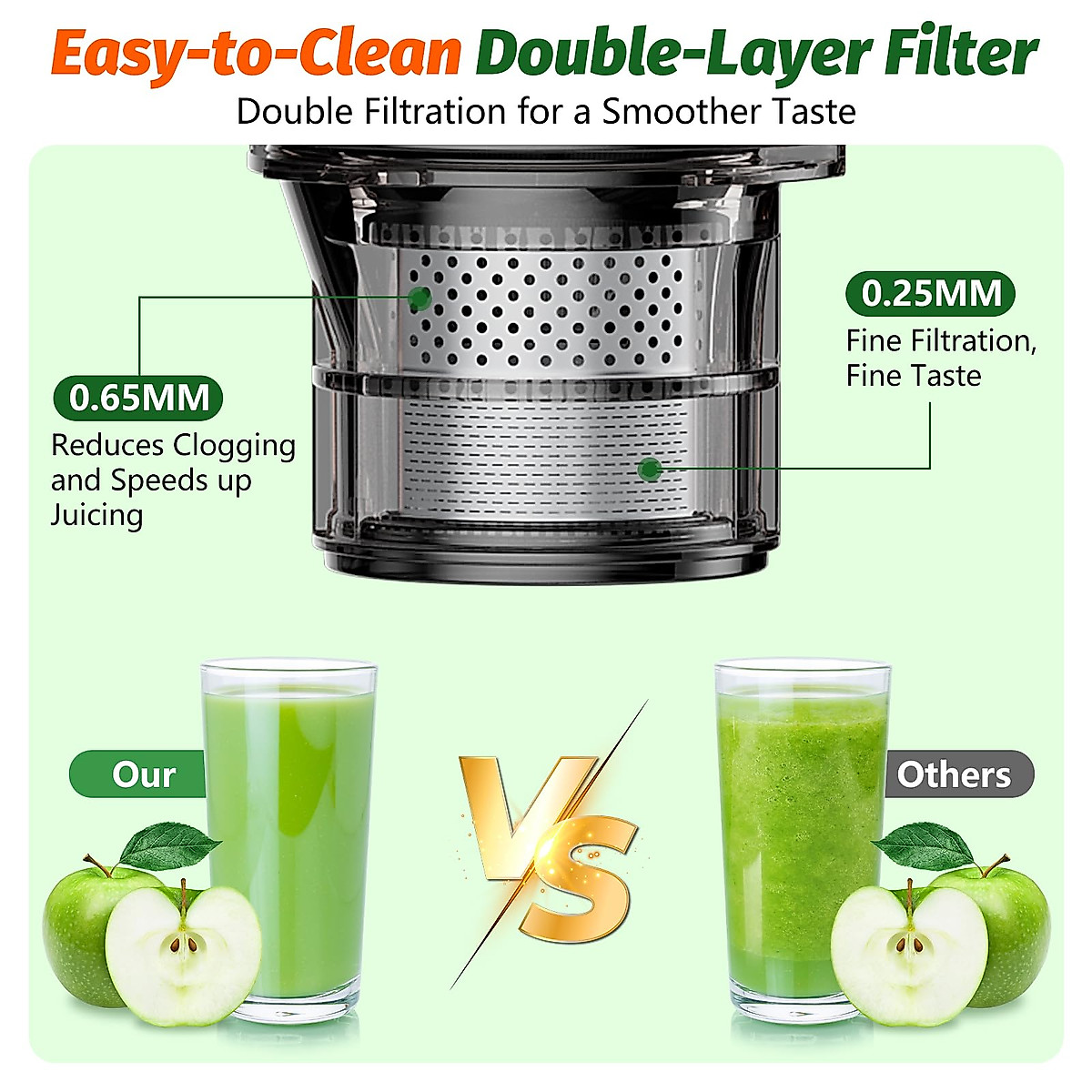 LQZ Cold Press Juicer,Slow Masticating Juicer Machines,350W Juice Extractor Machine,5.3" Large Bore Feed Chute Fit Whole Vegetables and Fruits,Easy to Clean Juicer（Black）