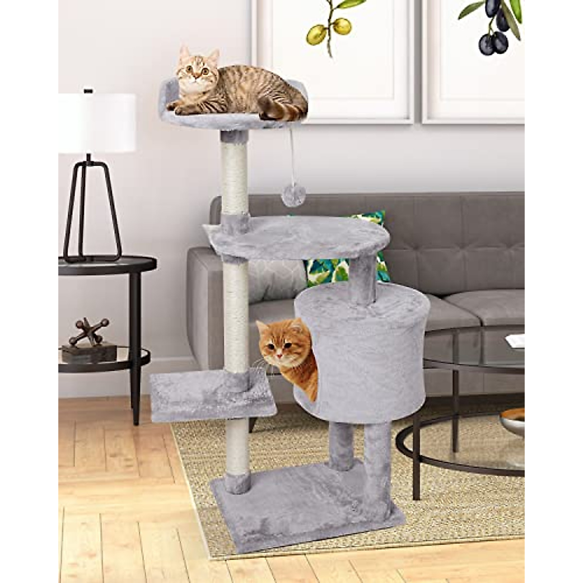 FISH&NAP US15H Cat Tree Cat Tower Cat Condo Sisal Scratching Posts with Jump Platform Cat Furniture Activity Center Play House Grey
