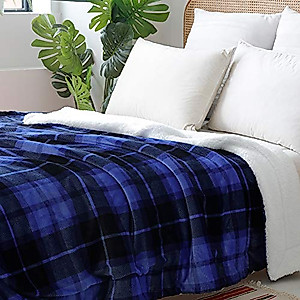 SOCHOW Sherpa Plaid Fleece Throw Blanket, Double-Sided Super Soft Luxurious Bedding Blanket 50 x 60 inches, Blue
